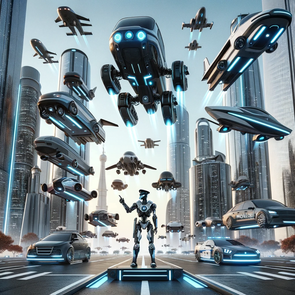 “The Future of Traffic Control: Police Robots in the Futuristic City”